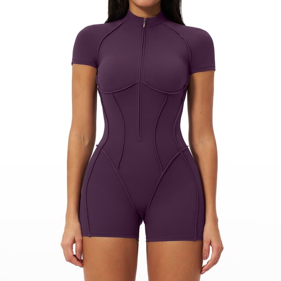 AEXTO Women Bodysuit Zip Tummy Control Yoga Workout Work Out Gym Set ...