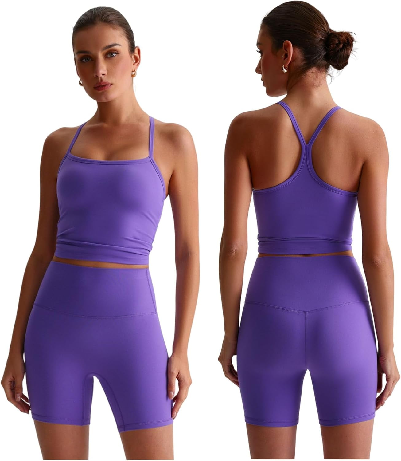 AEXTO Women Two Piece Workout Sets Y Back Tank Top Matching Booty ...