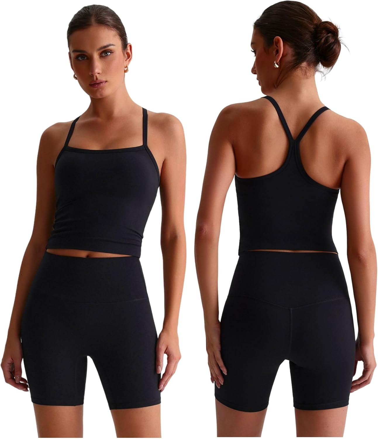 AEXTO Women Two Piece Workout Sets Y Back Tank Top Matching Booty ...