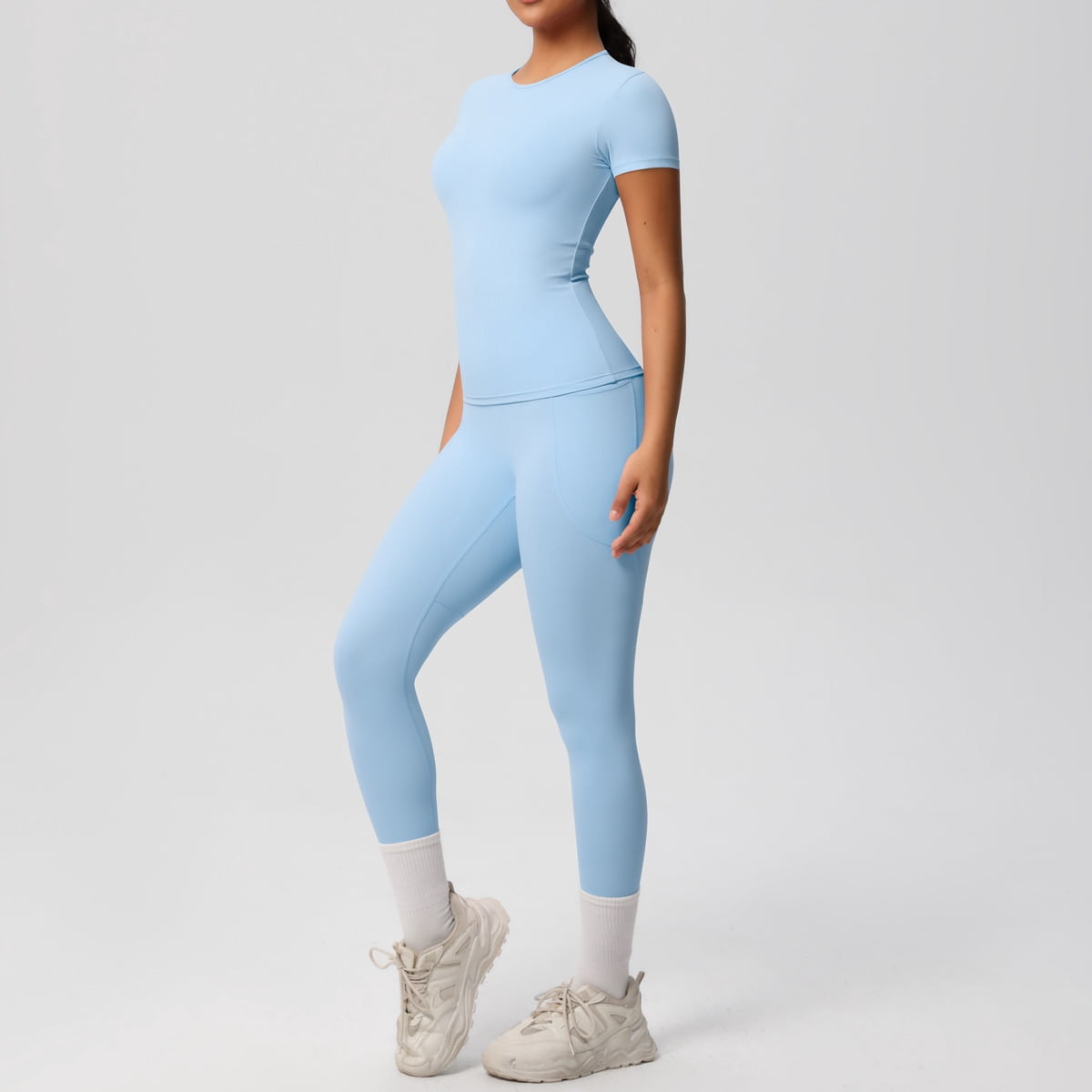 AEXTO Women’s 2 Piece Workout Set – Athletic T-Shirt & High Waist ...