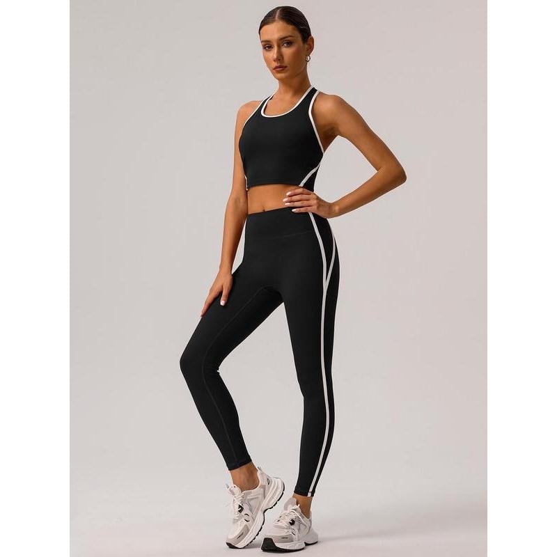 AEXTO Women's Colorblock Crop Tank Top & High Waist Leggings Tracksuit ...