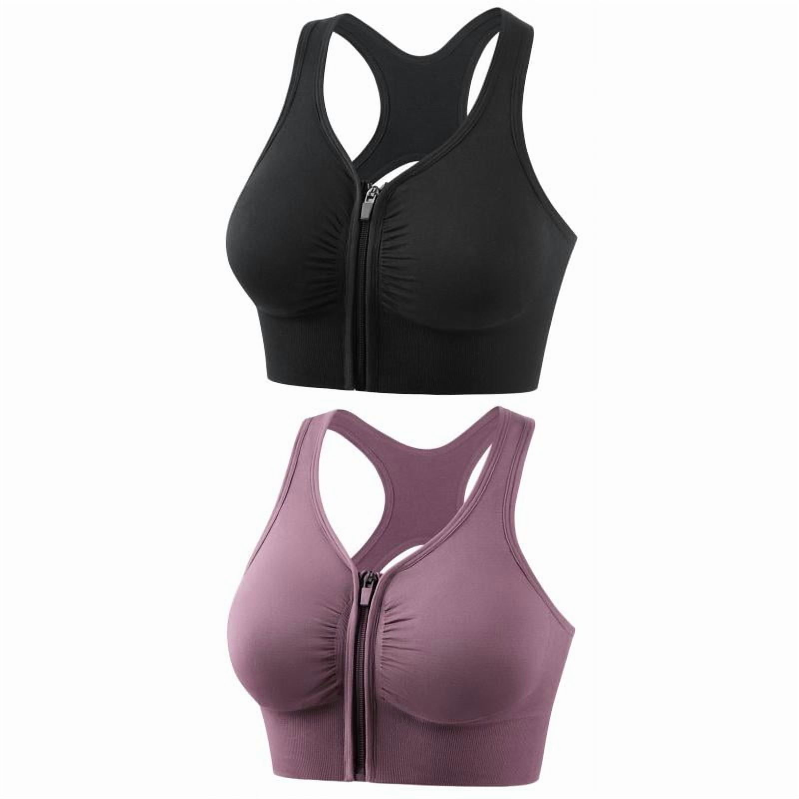 AEXTO Women's Zip Front Sports Bras Wireless Padded Racerback Medium ...