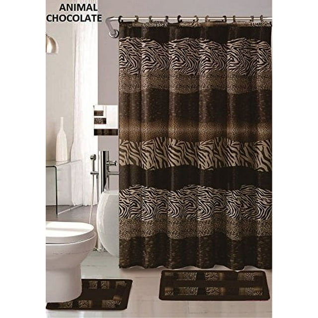 AF 18pc Bath Rug Set - Leopard & Zebra, Brown & Coffee, Bathroom Rugs ...