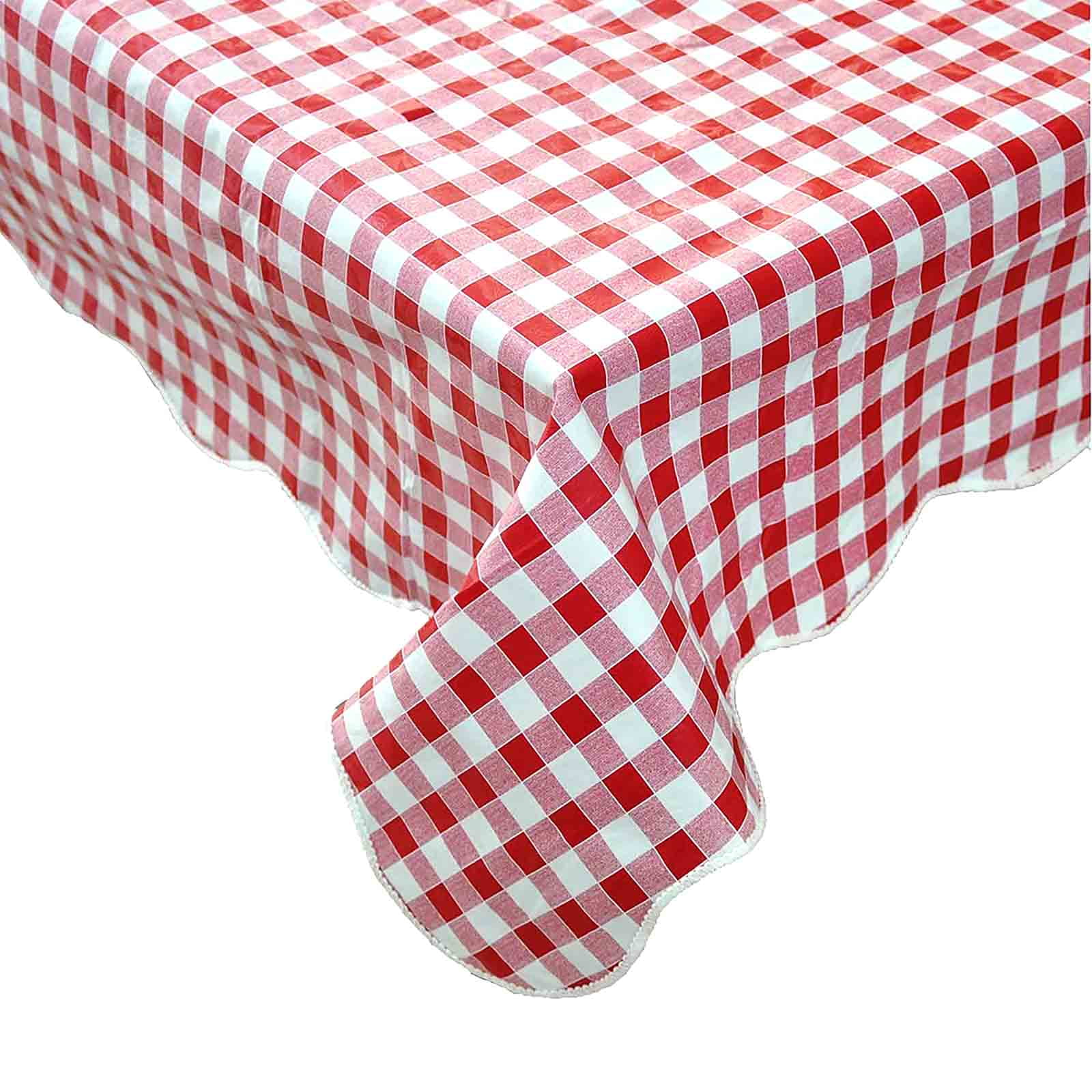 AF4760-014 Red and White Checkered Vinyl Tablecloth with Flannel ...