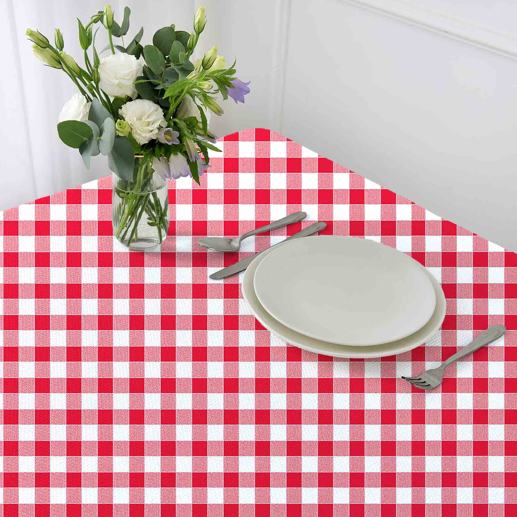 AF6060-014 Red and White Checkered Vinyl Tablecloth with Flannel ...