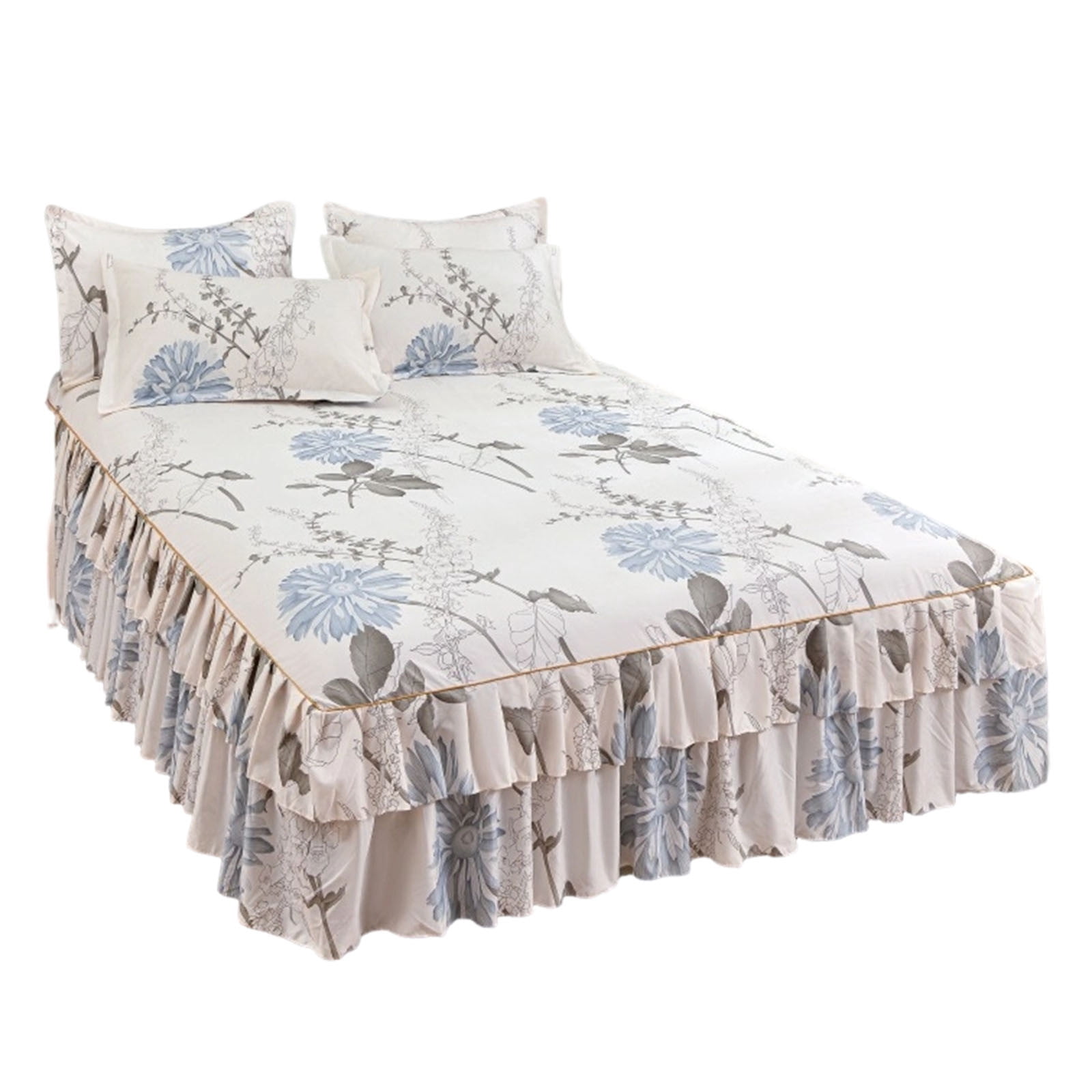 AFACUHX 3-Piece Ruffled Bed Skirt Set (75x54Inch) with Floral Print ...