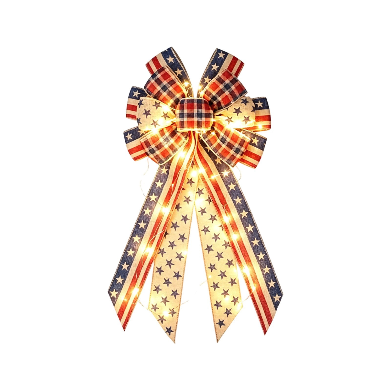AFACUHX Burlap Star Ribbon Front Door Decoration with Integrated LED ...