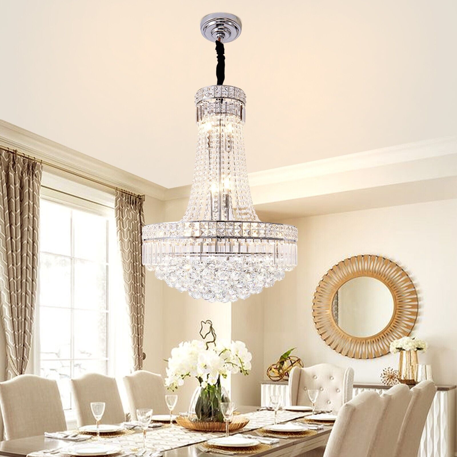 AFANQI 13-Lights Luxury Silver Classic Empire Style Rain Drop K9 ...