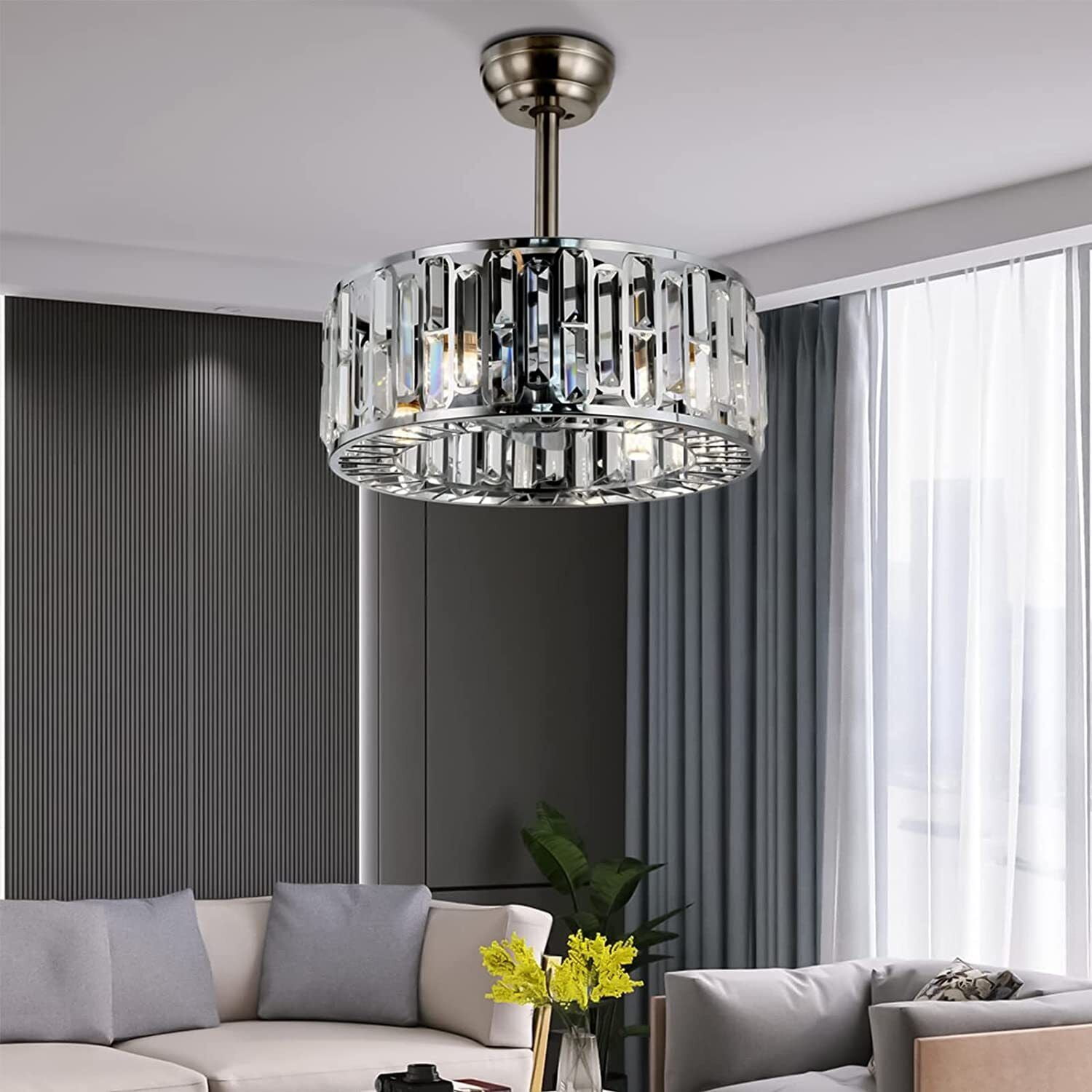 AFANQI 18" Crystal Caged Ceiling Fan with Lights and Remote, Modern ...