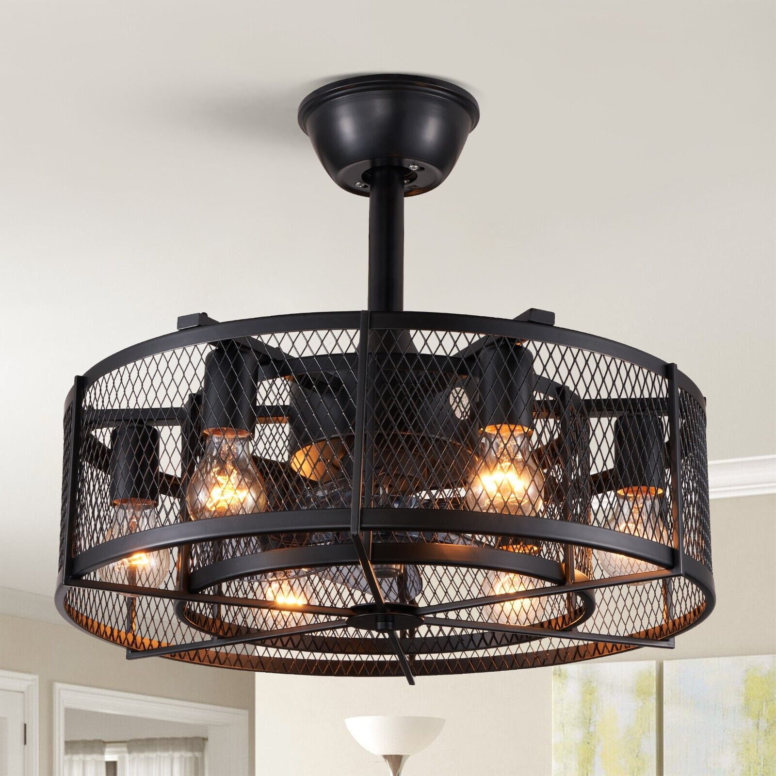 AFANQI 20Inch Caged Ceiling Fan with Light, Farmhouse Ceiling Fan ...