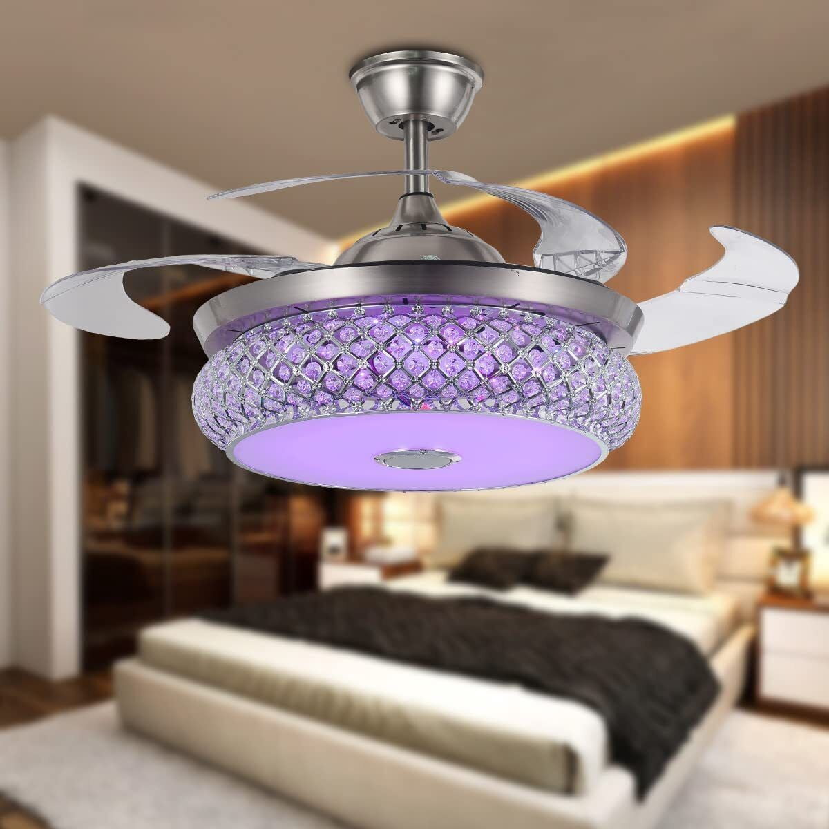AFANQI 42'' Crystal Modern Retractable Ceiling Fan with Light ...
