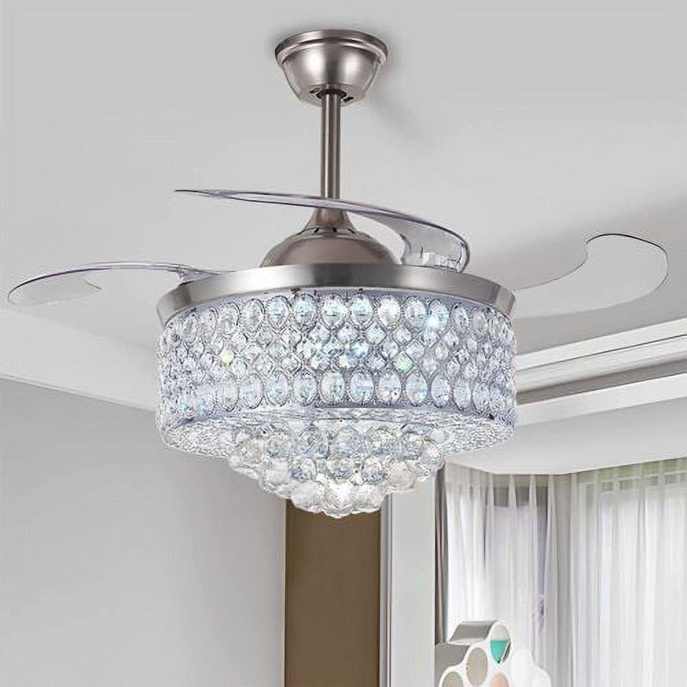 AFANQI 42" Retractable Crystal Ceiling Fans with Lights, Dimmable ...