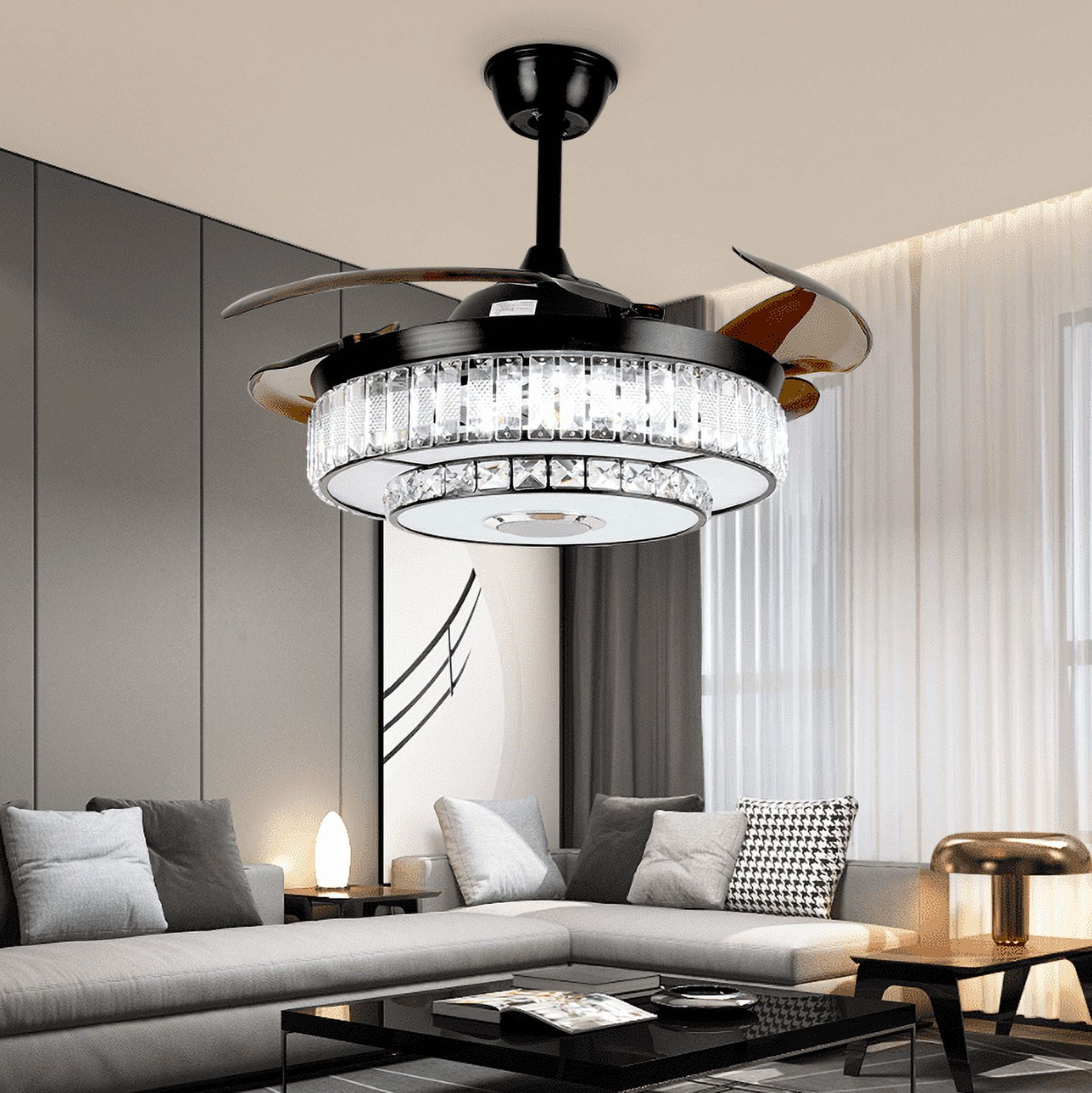 AFANQI 42" Reversible Ceiling Fan with Bluetooth Speaker Crystal Modern ...