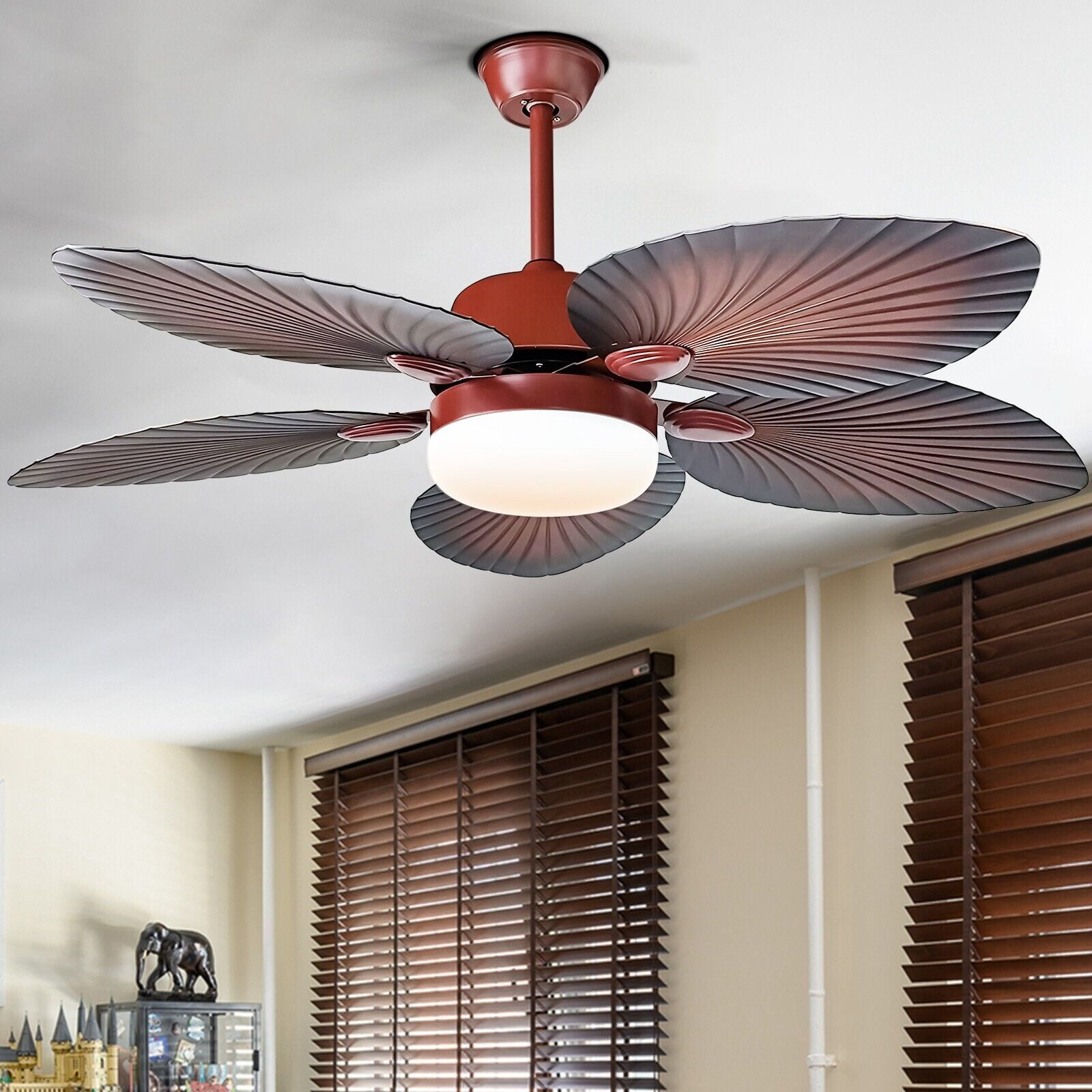 AFANQI 52 Inch Tropical Ceiling Fans with Lights, LED Fan Light with ...