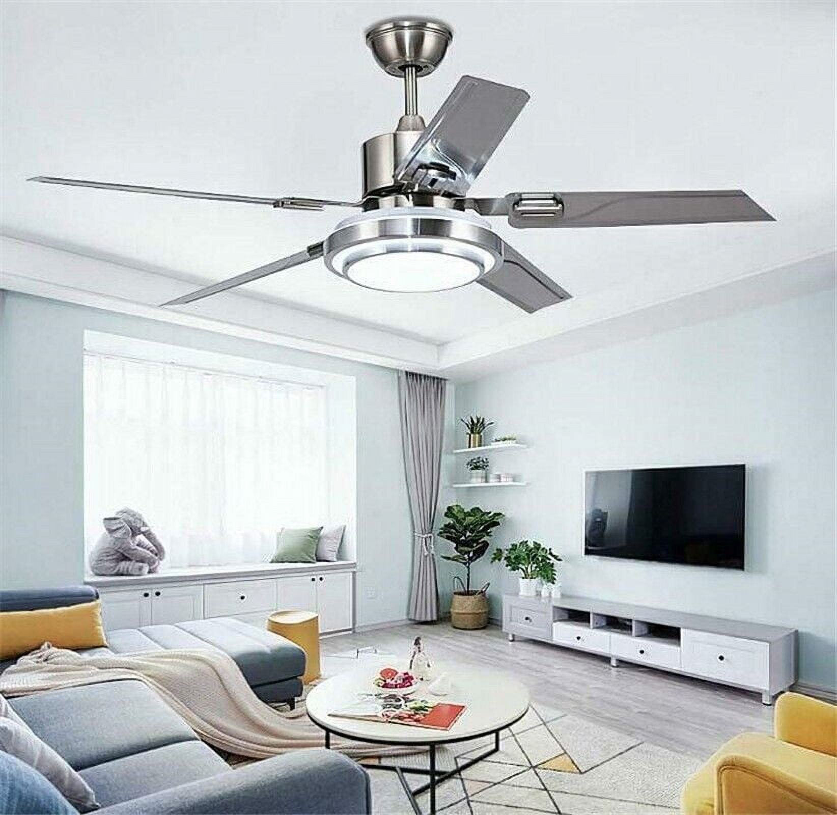 AFANQI Indoor Ceiling Fan Light Fixtures Remote LED 42 Silver Ceiling ...