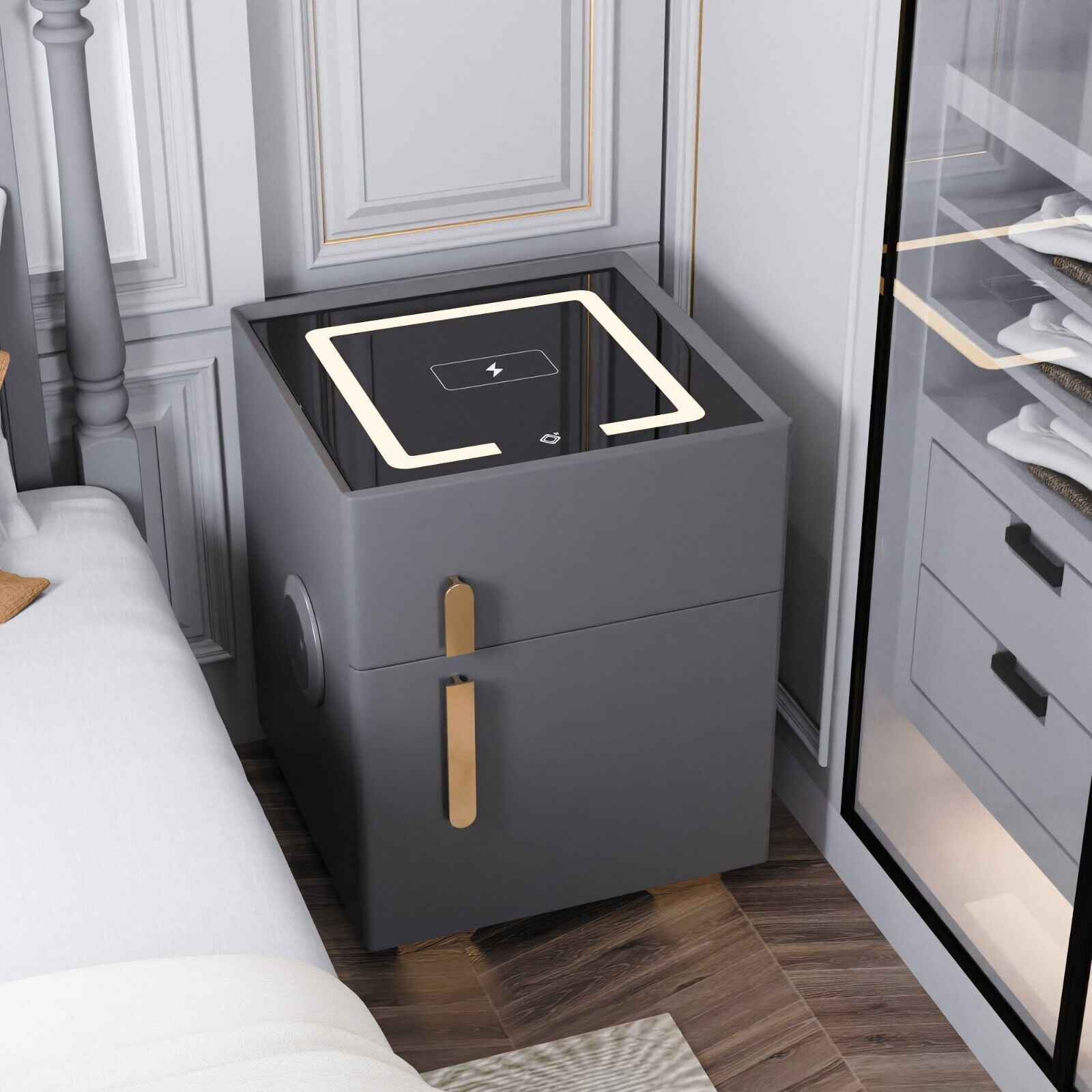 AFANQI Night Stand with LED Lights, Bedside Table with Charging Station ...