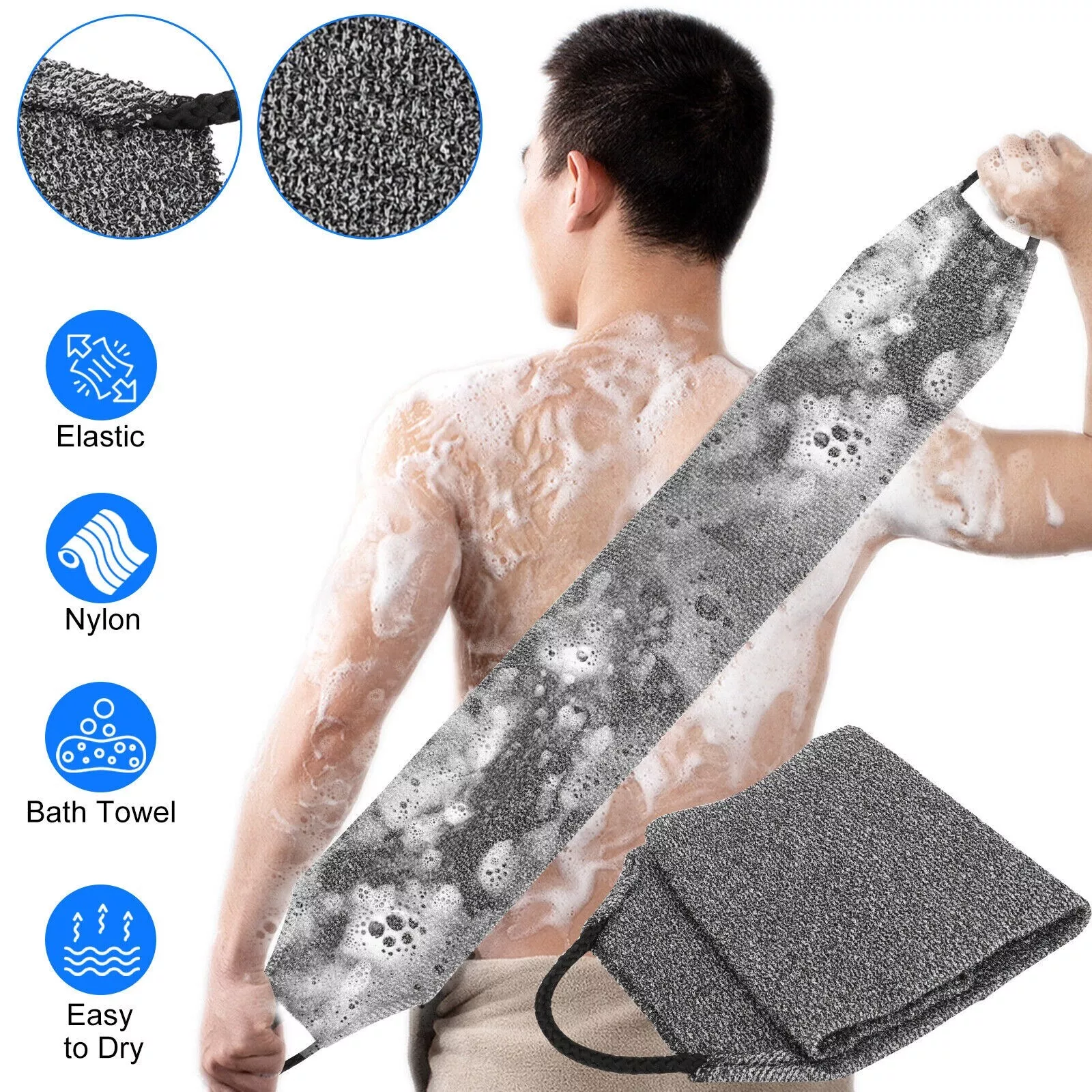AFANQI Shower Back Scrubber Cloth Bath Towel Body Brush Cleaning Strip ...
