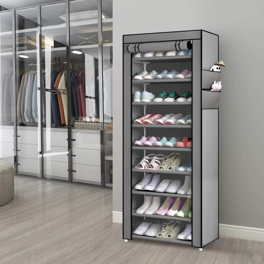 AFANSO Portable Shoe Rack, 10-Tier 27 Paris Shoe Storage Cabinet with ...