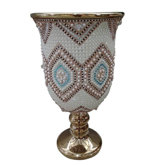 AFD Home 12009183 Ceramic & Crystals Moroccan Chalice Vase, Multi Color ...