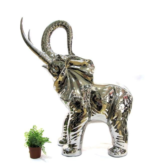 AFD Home 12016312 Ceramic Elephant Sculpture with Black Base, Silver ...