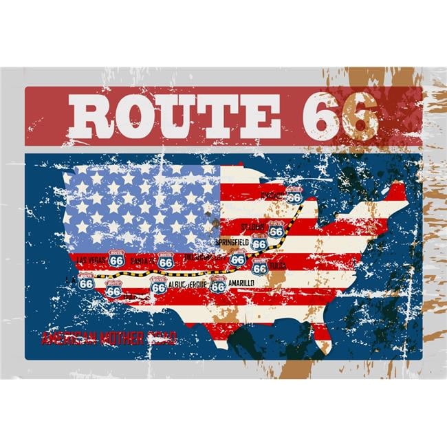 AFD Home 12016847 Route 66 Map Canvas & Wood Gallery Wrap, Red, White ...