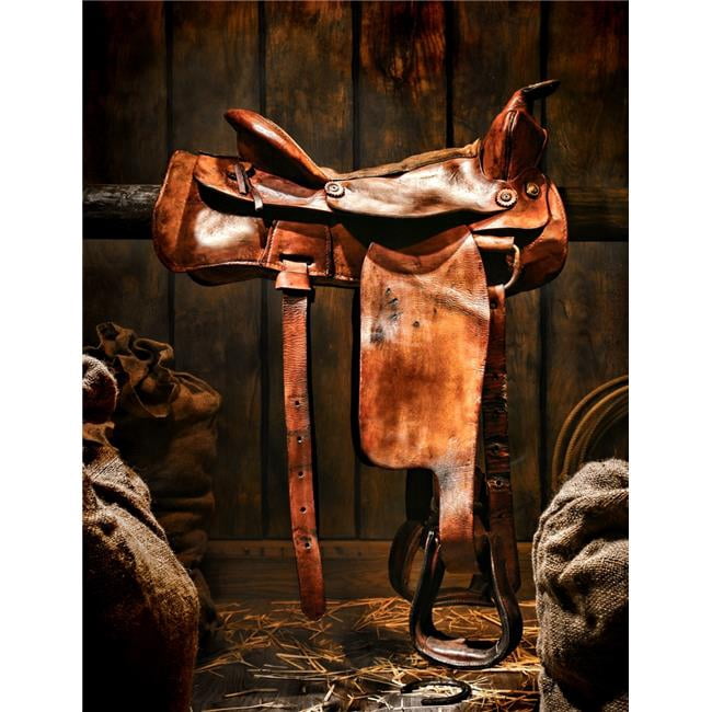 AFD Home 12016855 Western Saddle on a Canvas & Wood Rail Gallery Wrap ...