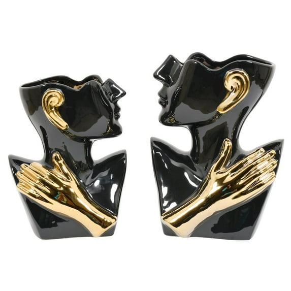 AFD Home Abstract Torso Vases Black with Gold Accents Set of 2 ...