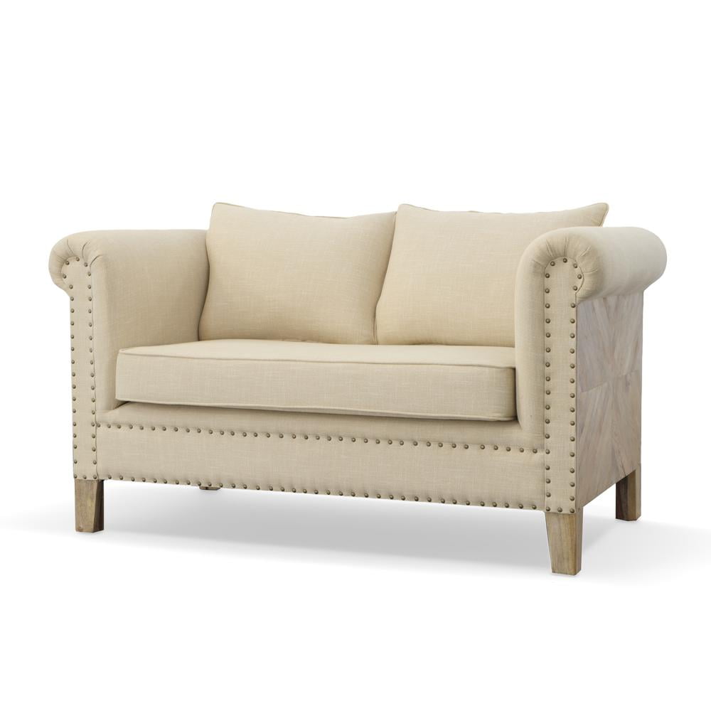 AFD Mango Wood Solid Parquet and Linen Love Seat 54 Inches - Walmart.com