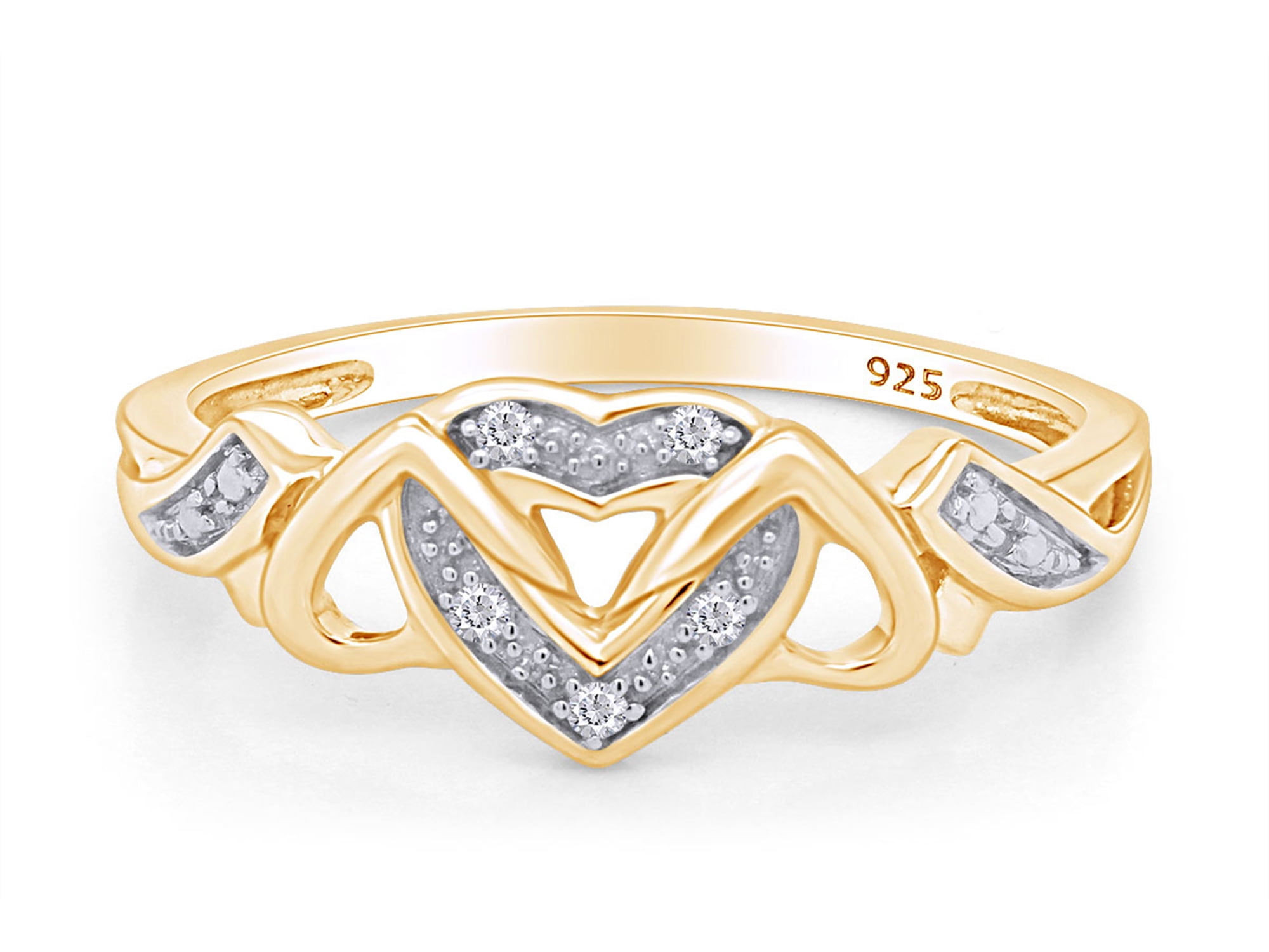 AFFY 0.03CT White Natural Diamond Triple Heart Promise Ring in 14k ...