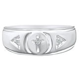 AFFY 0.04 Carat Round Shape White Natural Diamond Accent Men's Cross ...