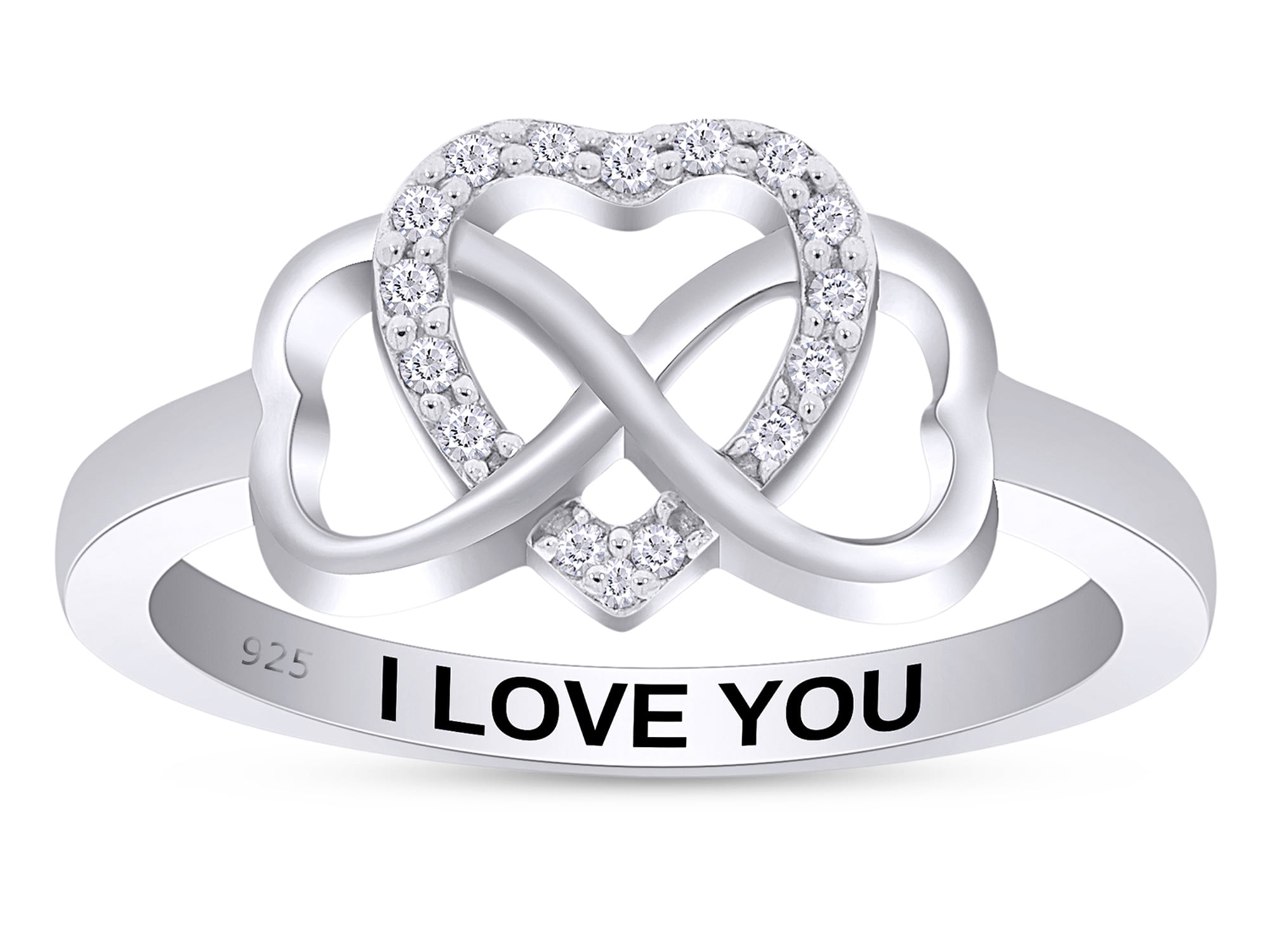 AFFY 0.05CT Natural Diamond "I Love You" Infinity Heart Promise Ring ...