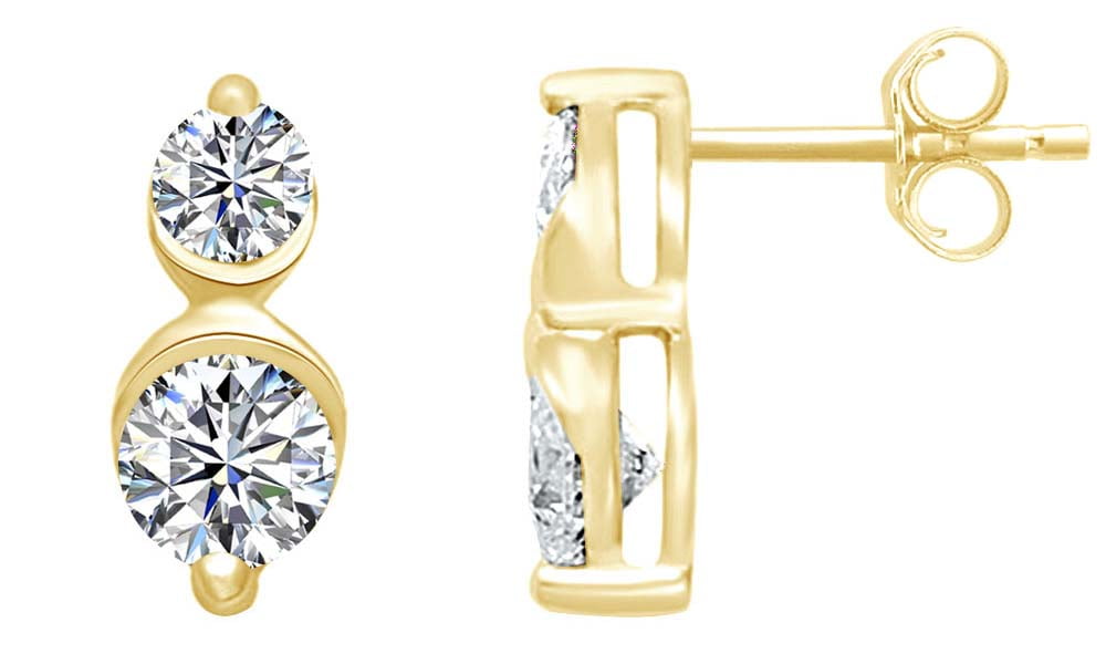 AFFY 0.16 Cttw Round Cut White Natural Diamond Two Stone Stud Earrings ...