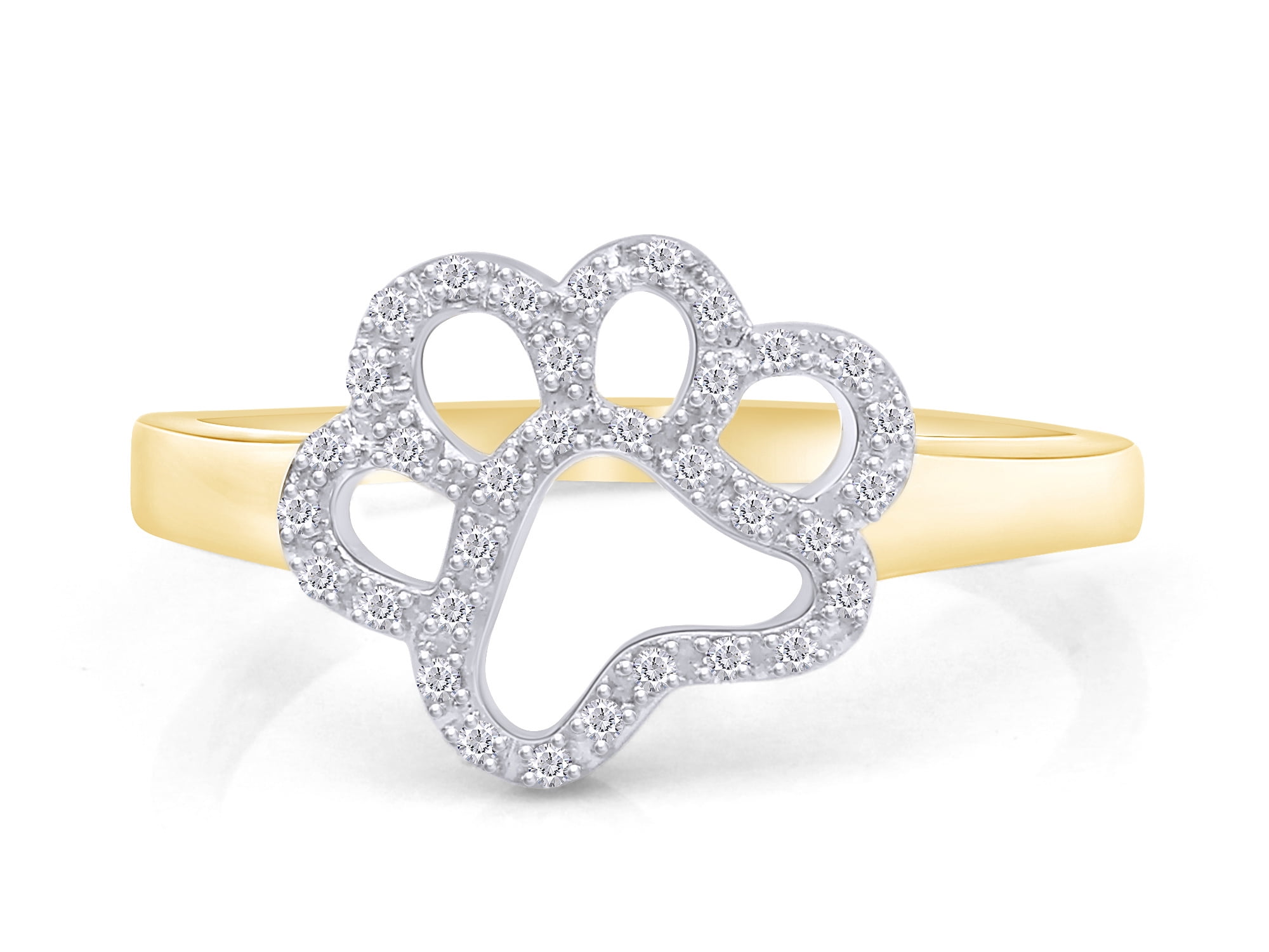 AFFY 0.1CT White Natural Diamond Paw Print Band Ring 14k Yellow Gold ...