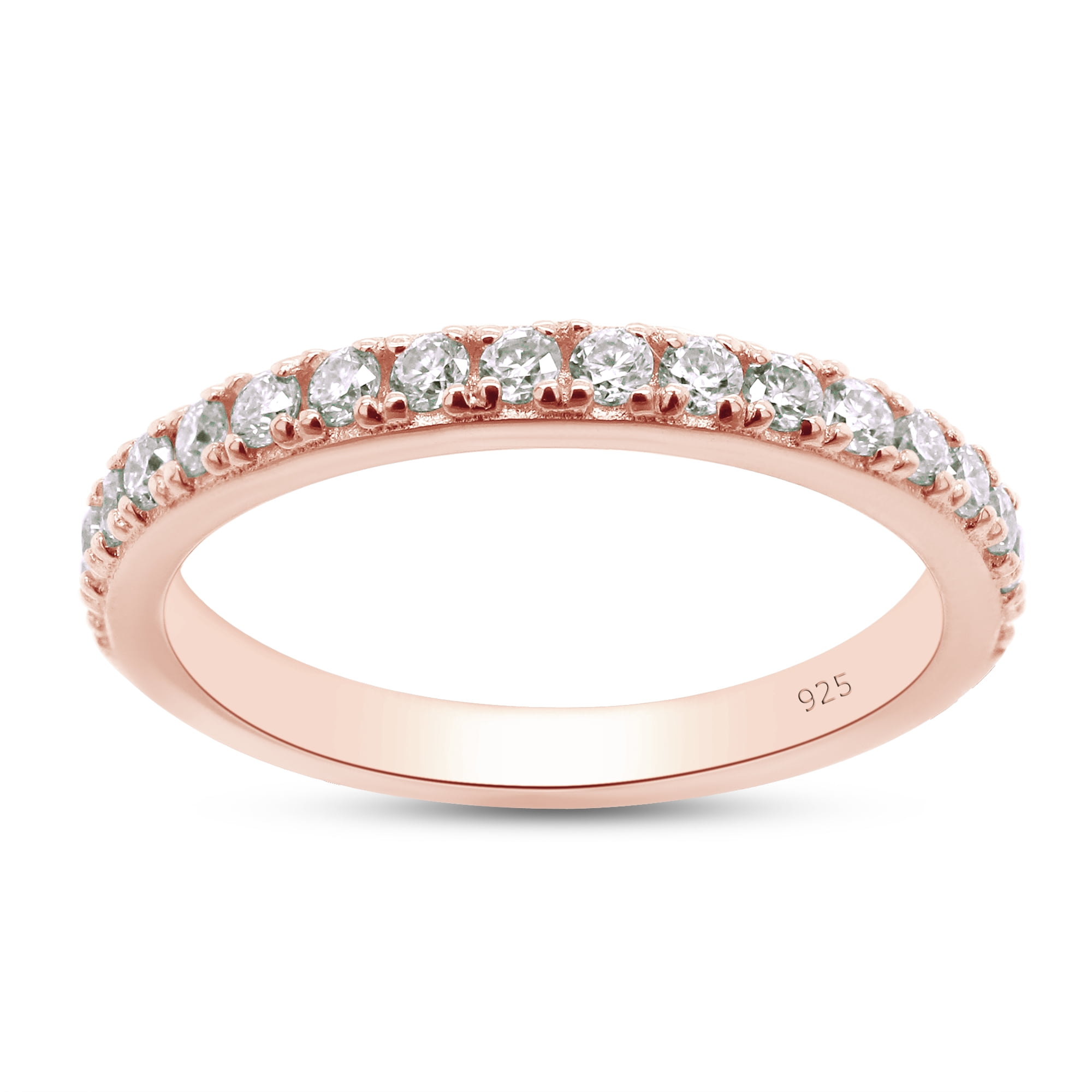 AFFY 0.25CT Moissanite Half Eternity Wedding Band Ring for Women in 14k Rose Gold over Silver-6 ...