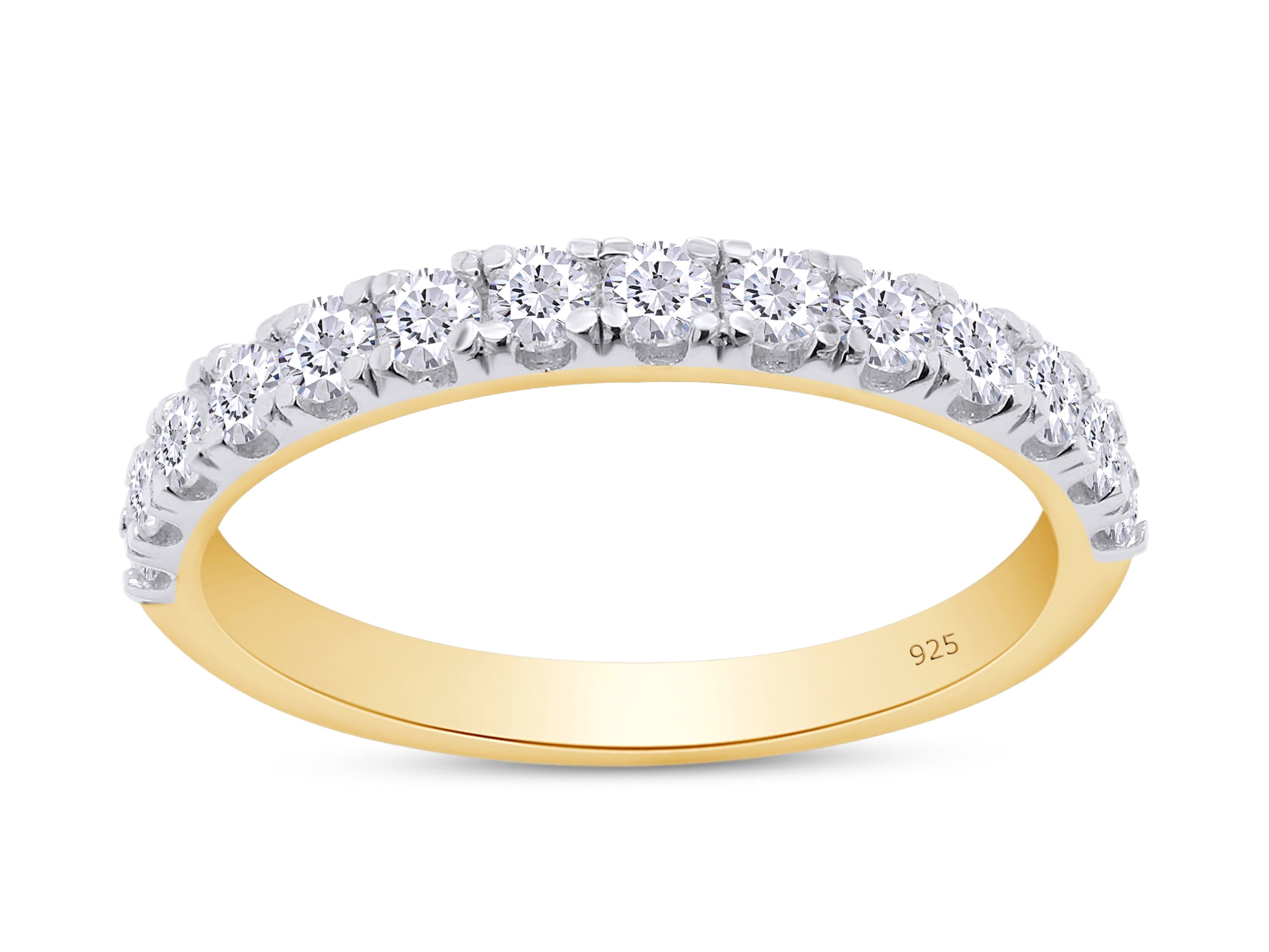 AFFY 0.42CT Moissanite Diamond Half Eternity Wedding Band Ring for Women 18K Yellow Gold over ...