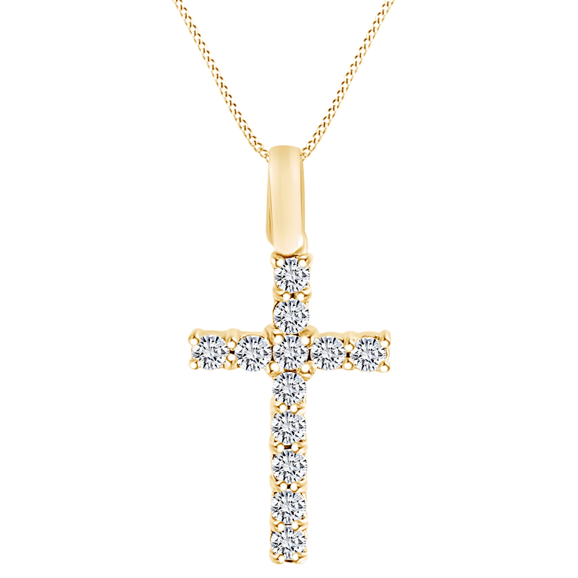 AFFY 0.50 Carat Round Shape White Natural Diamond Cross Pendant for ...