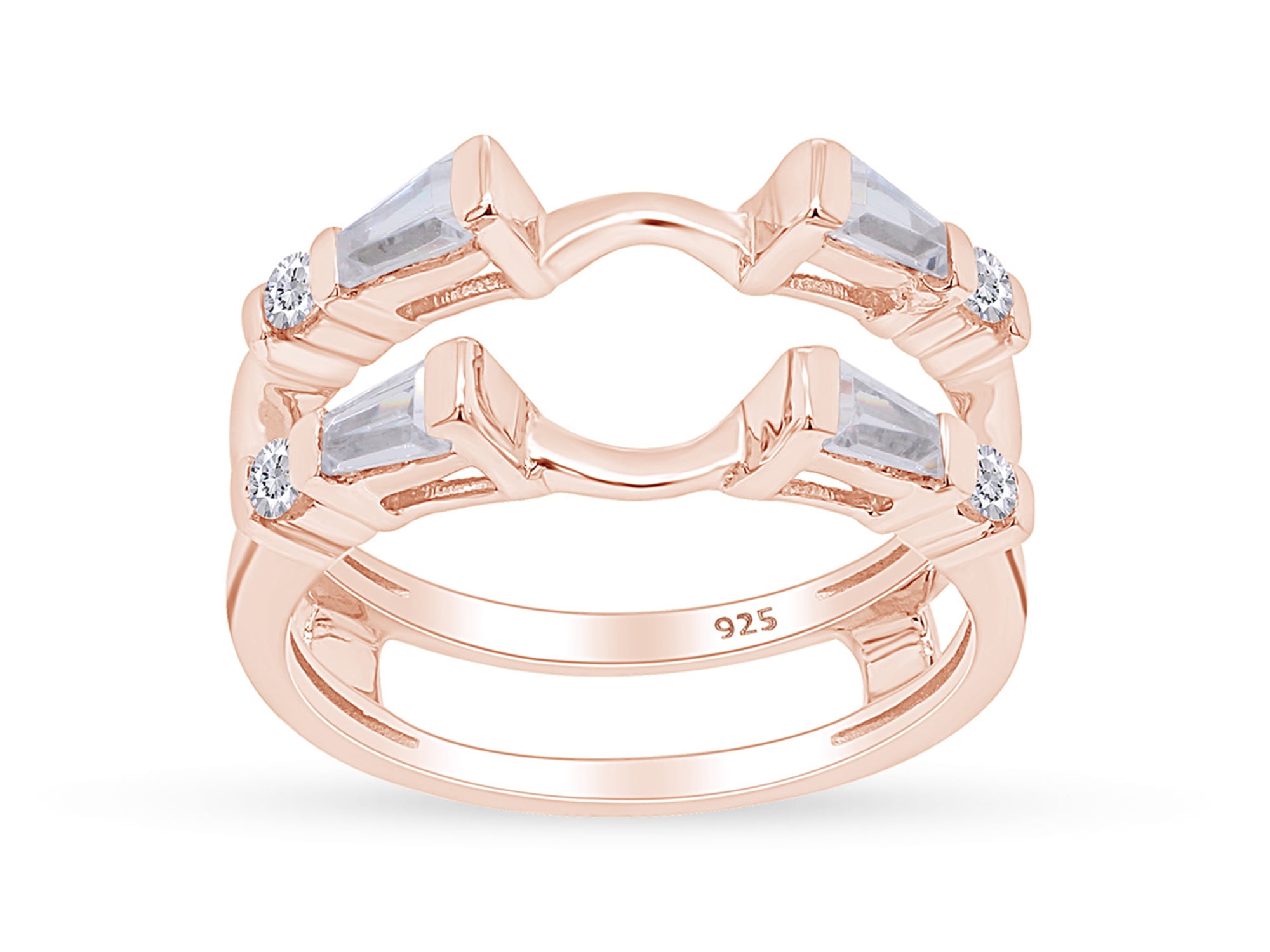 AFFY 0.75CT Tapered & Round White Cubic Zirconia Guard Enhancer Ring ...