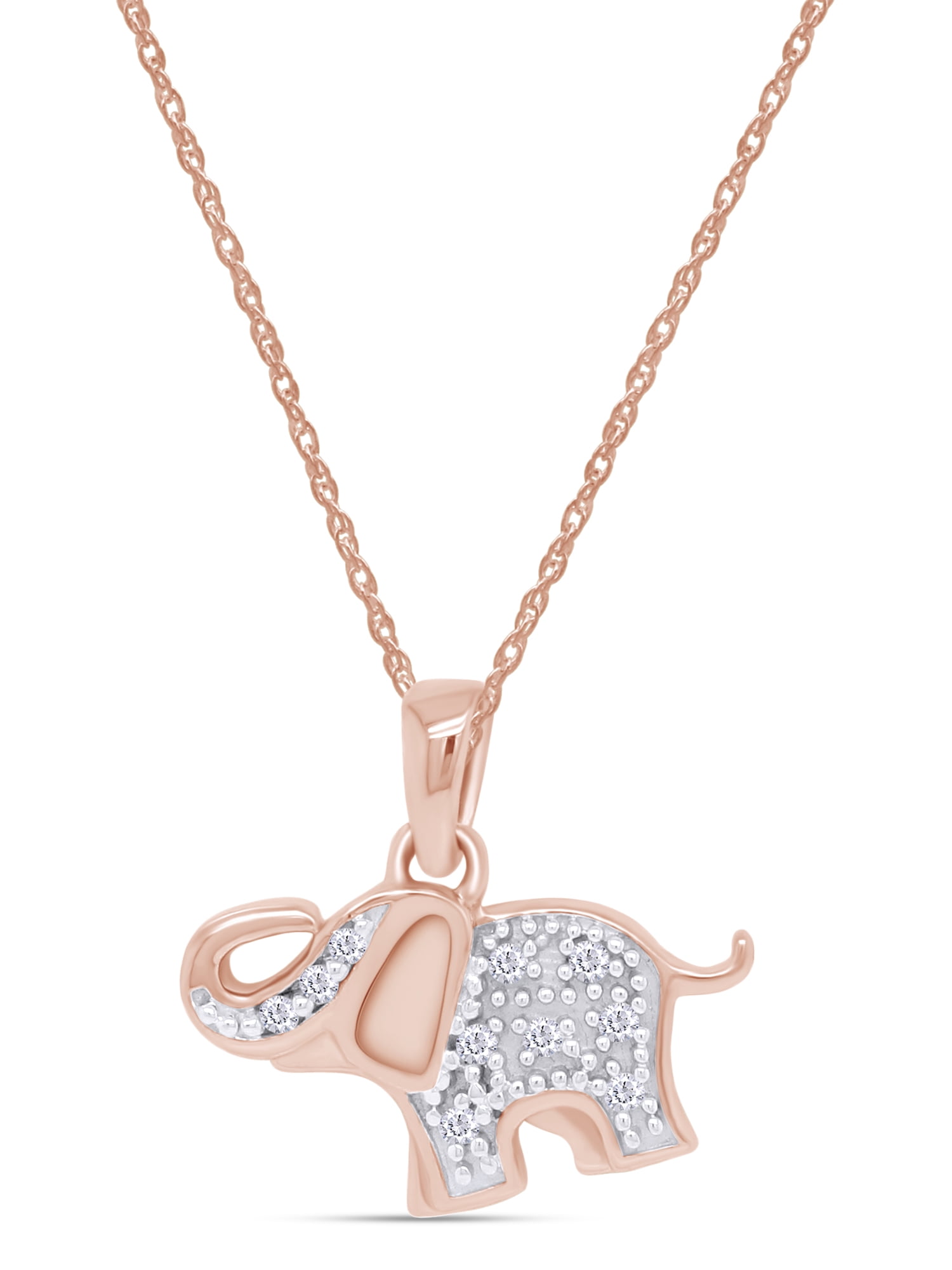 AFFY 1/10 CT Diamond Elephant Womens Pendant Necklace 14k Rose Gold ...