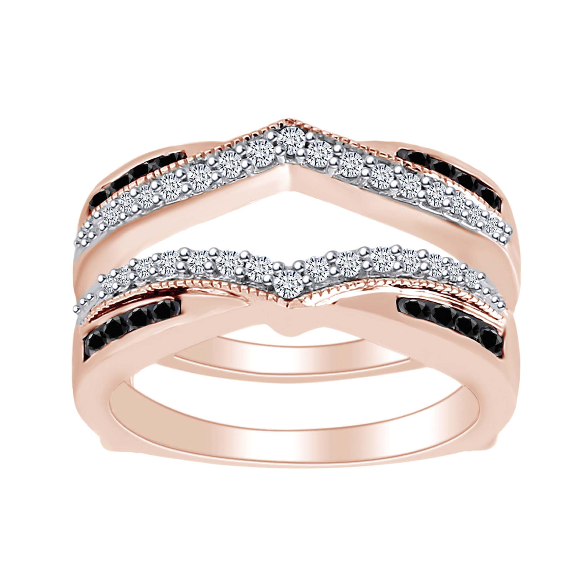 AFFY 1/2 Carat Round Black & White Natural Diamond Enhancer Wrap Ring ...