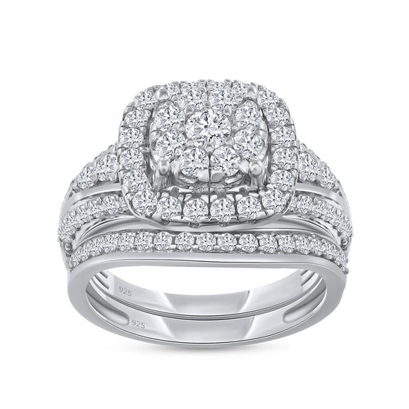 AFFY Double Halo Bridal Ring Set for Women 1.00 Carat Round Cut Lab ...
