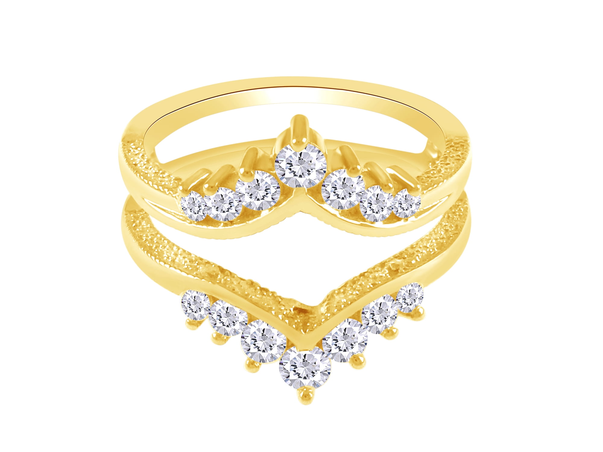AFFY 1.48CT Round White Cubic Zirconia Chevron Enhancer Guard Ring for ...