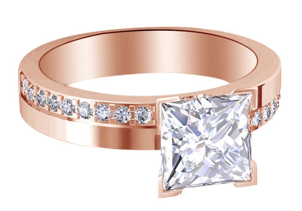 AFFY 1.68 Ct Princess Cut White Natural Diamond Eternity Wedding Ring ...