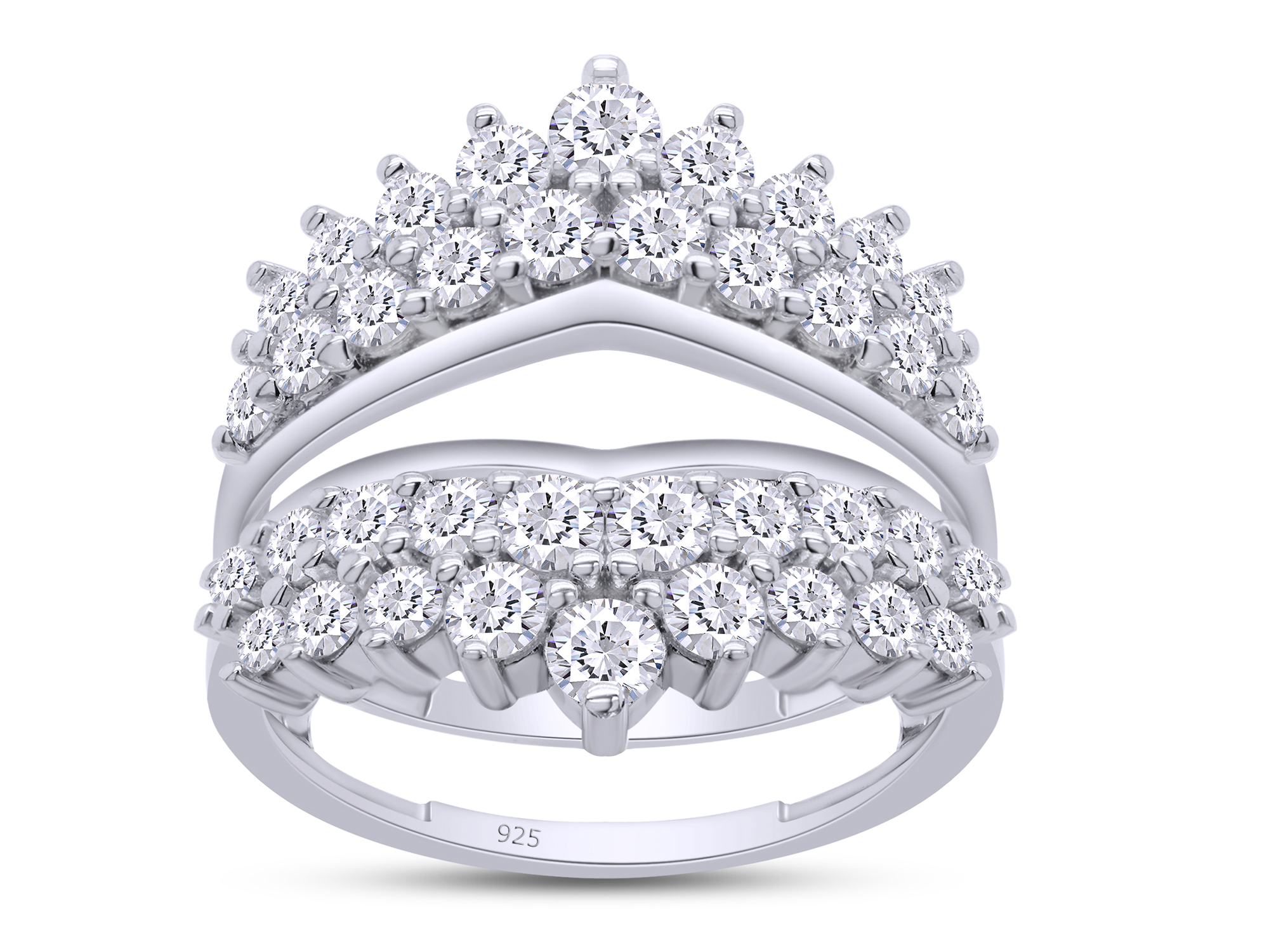 Ladies 14K White Gold Real Diamond 18MM 2 Rows Solitaire Enhancer Ring ...