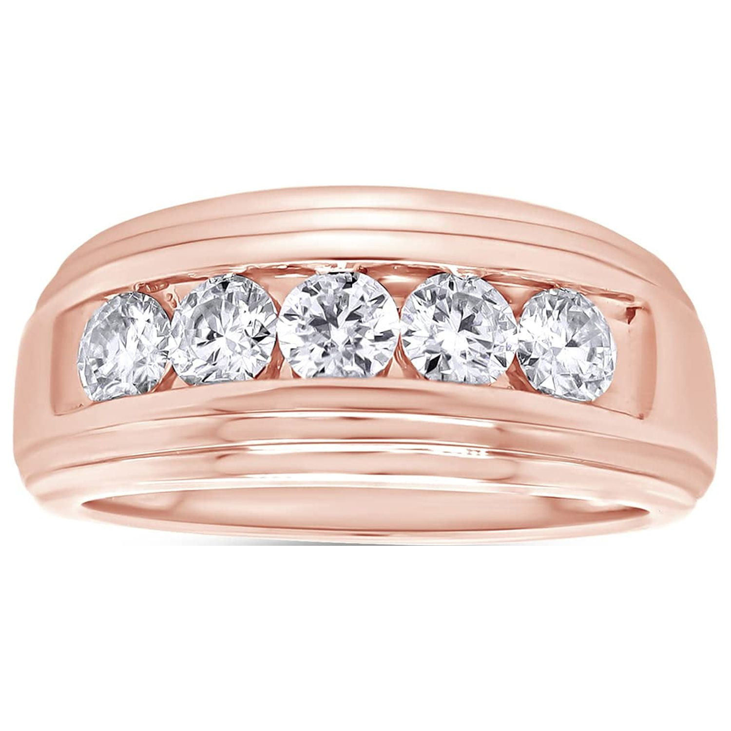 AFFY 1 Carat Moissanite Diamond Five Stone Wedding Band Ring for Men ...