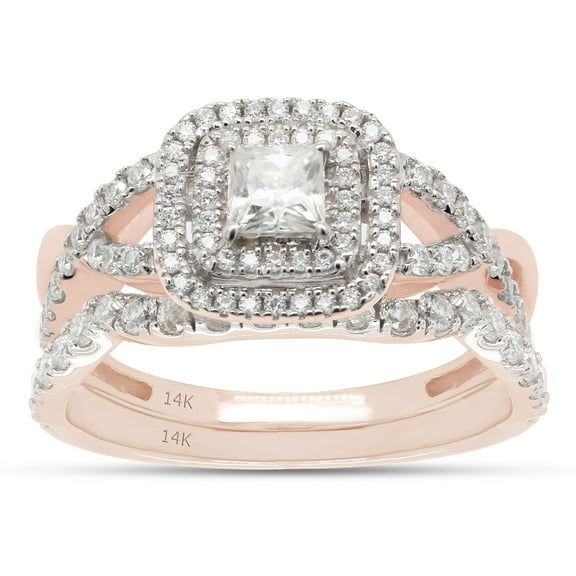 AFFY Double Halo Bridal Ring Set for Women Center 3.75mm Round Cut Lab ...