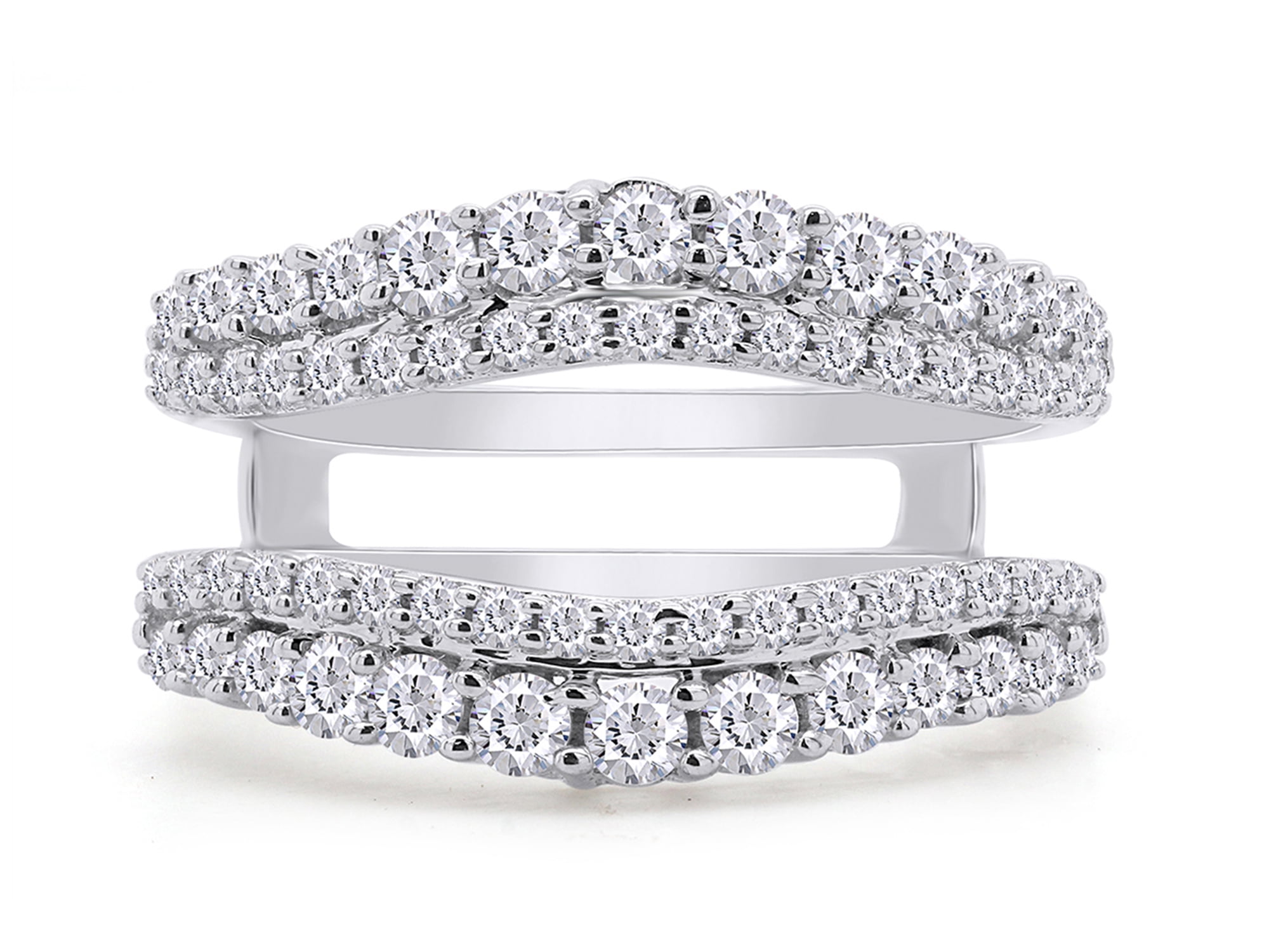 AFFY 1CT Round Cubic Zirconia Double Row Pave Set Curved Enhancer Guard ...