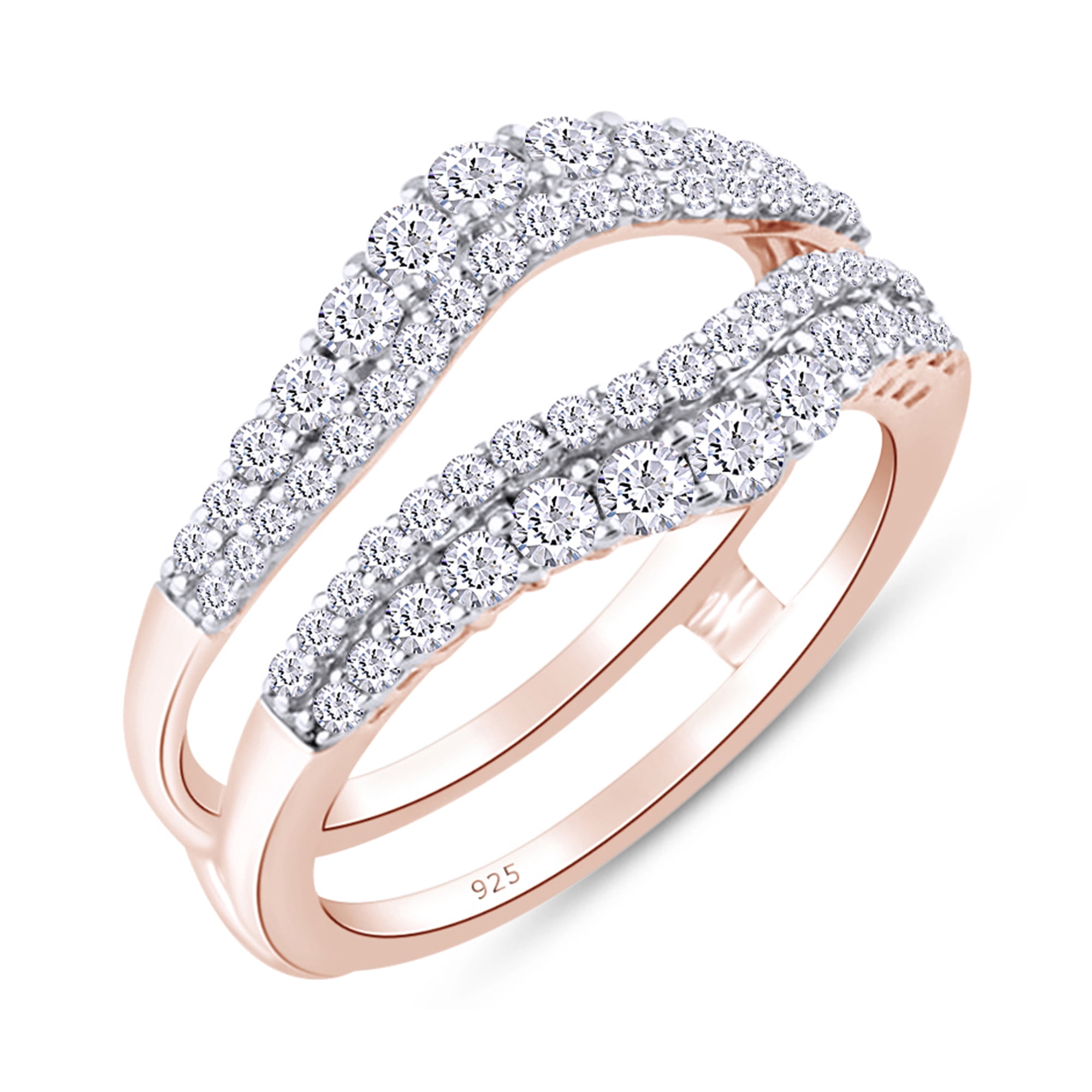 AFFY 1CT Round Moissanite Diamond Pave Set Curved Enhancer Guard Ring ...