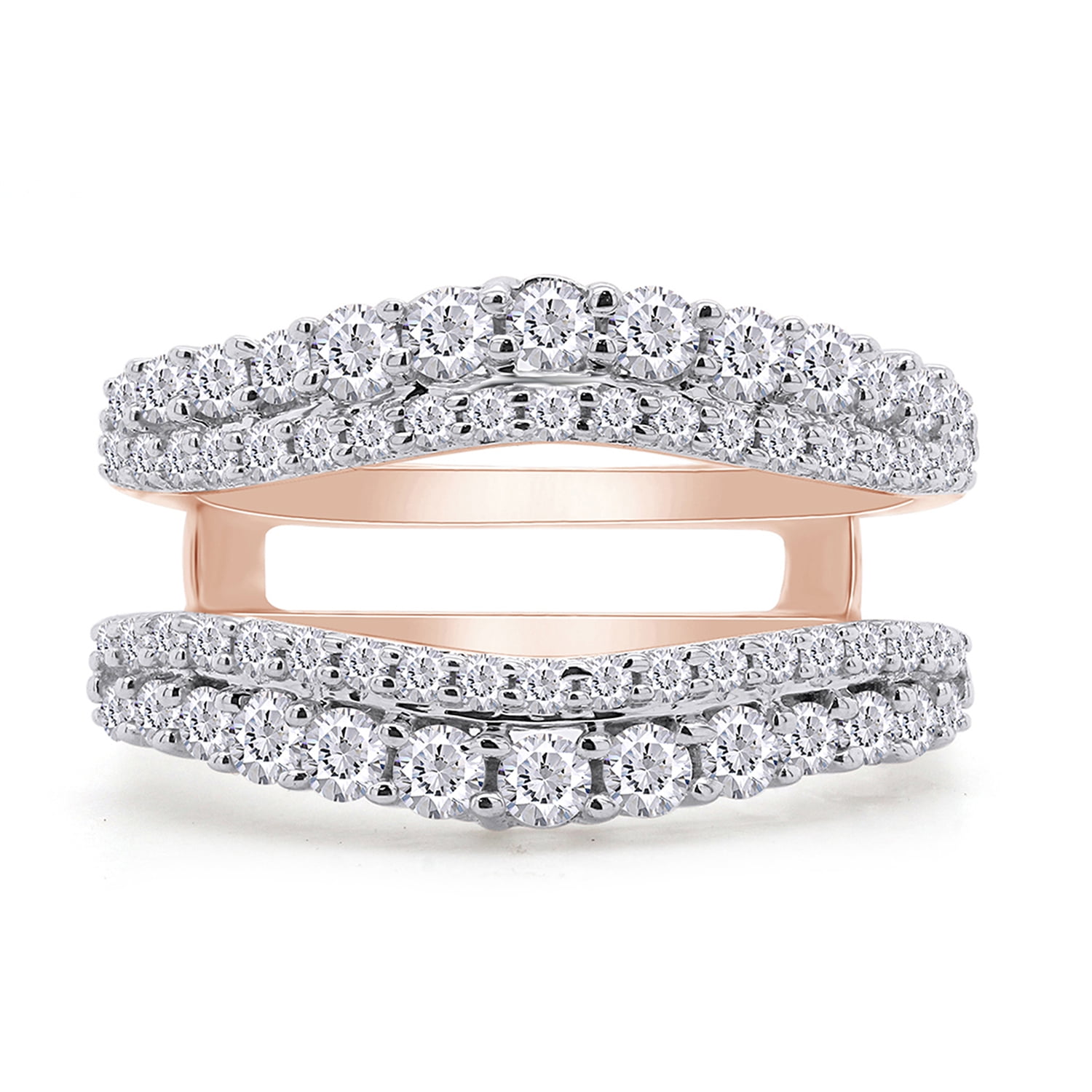 AFFY 1CT Round Moissanite Diamond Pave Set Curved Enhancer Guard Ring ...