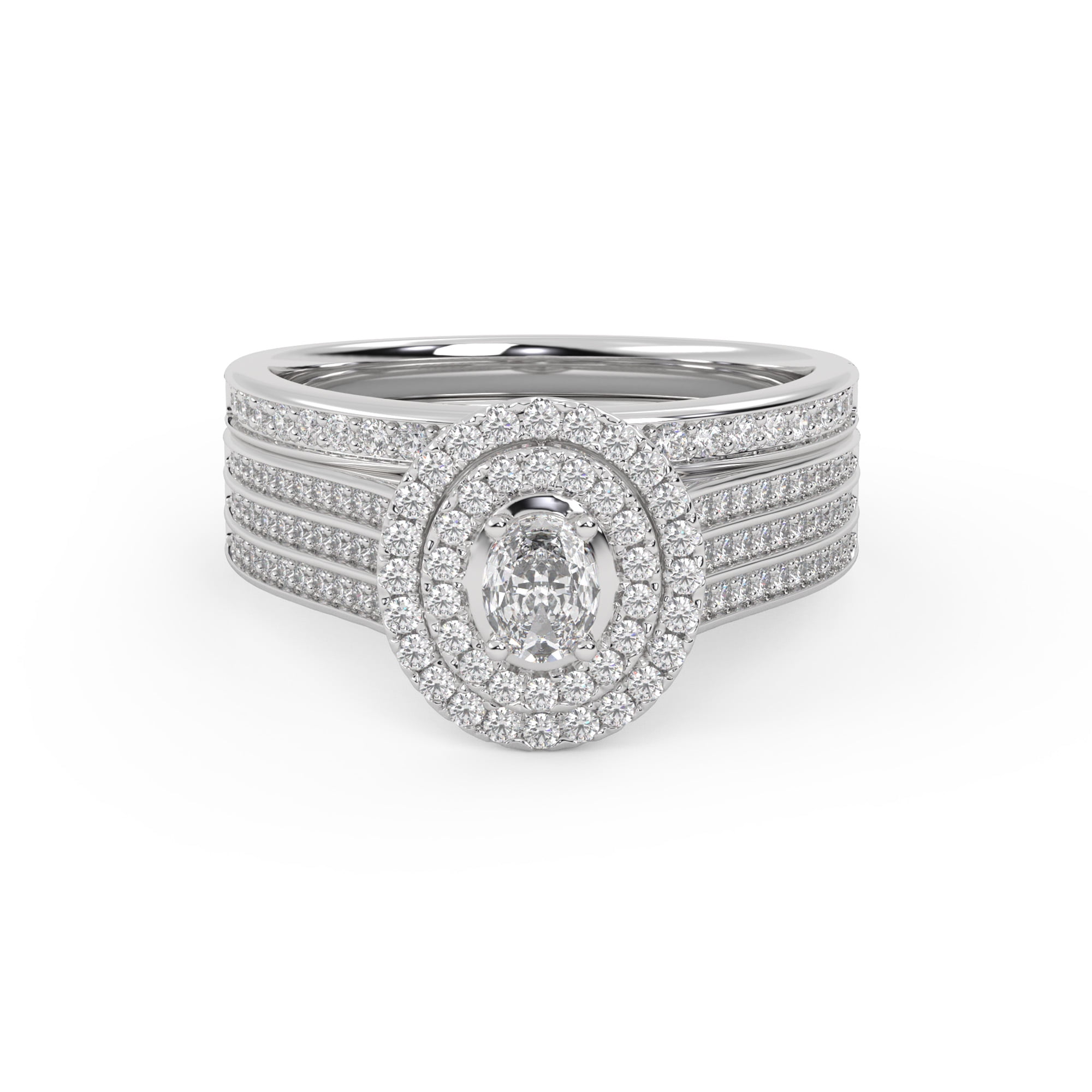 AFFY 3 Row Double Halo Bridal Set Ring for Women, 0.80 Carat (ctw) Oval ...