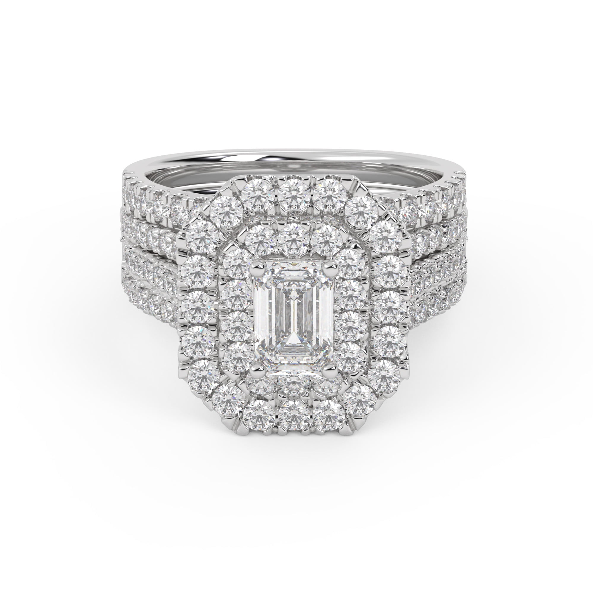 AFFY 3 Row Double Halo Bridal Set Ring for Women, 2.10 Carat (ctw ...